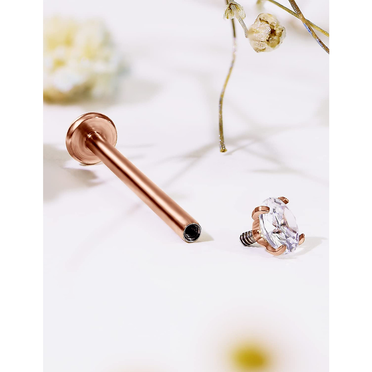 Kridzisw 16G Gold Cheek Piercing Jewelry 316L Stainless Surgical Steel Cheek Dimple Tongue Extra Long Lip Labret Medusa Monroe Rings Stud Barbell Bar Piercing Jewelry for Women Men 4mm 14mm 16mm 19mm