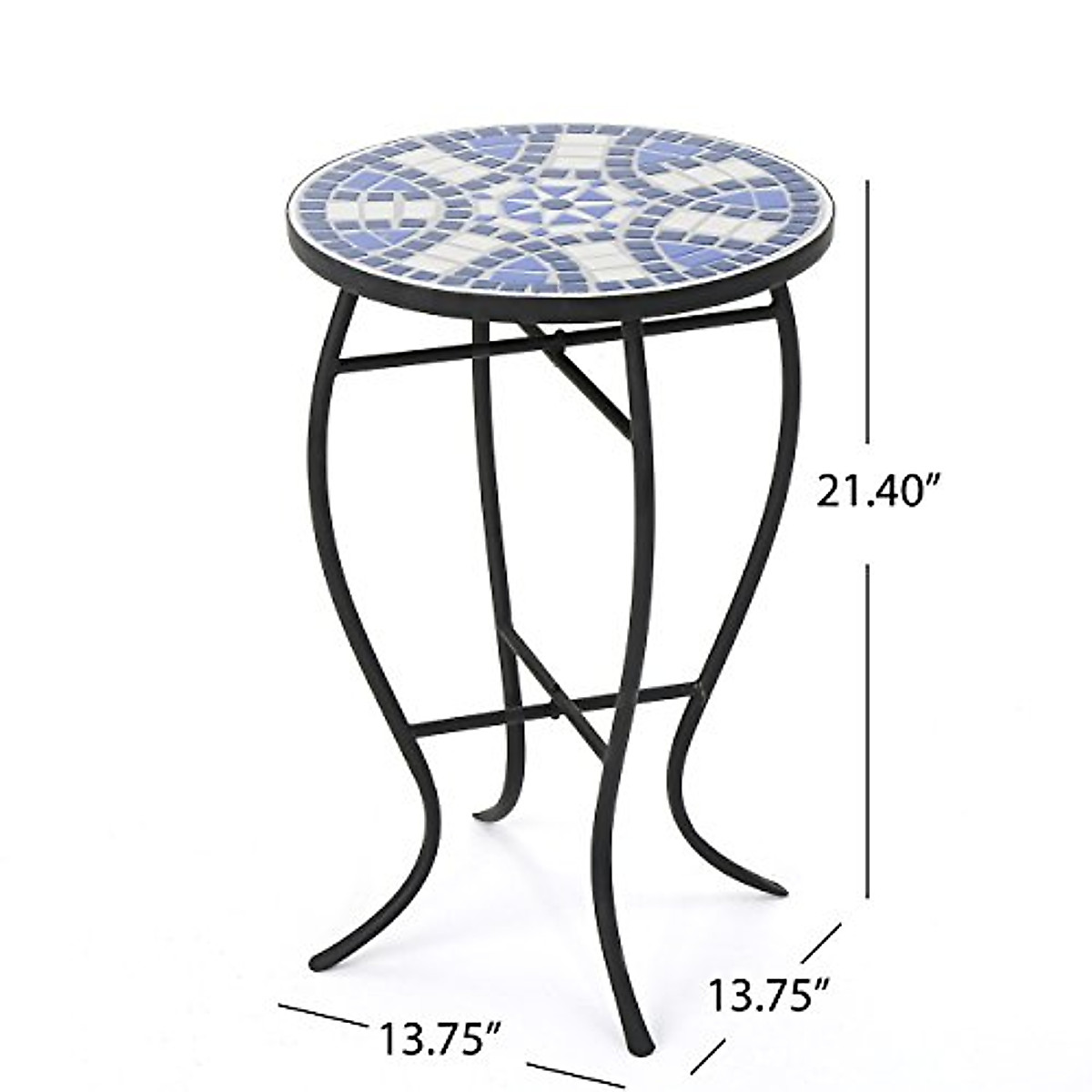 Christopher Knight Home Han Outdoor Ceramic Tile Side Table with Iron Frame, Blue / White