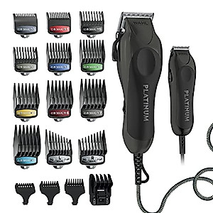 Wahl USA Pro Series Platinum Corded Clipper & Corded Trimmer for Home Haircutting with Premium Secure Fit Color Coded Guide Combs – Model 79804-100
