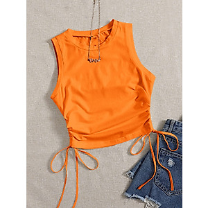 Floerns Women's Graphic Print Sleeveless Drawstring Ruched Crop Tank Top Orange XL