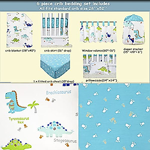 Brandream Crib Bedding Sets for Boys Dinosaur Nursery Bedding, 6 Piece Cradle Set for Newborn/Infant Modern Dinosaur Design,100% Cotton