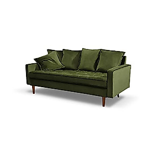 SILKIR 3-Person Sofa Couch for Living Room | Perfect for: Apartment/Studio/Office & Small Space | Velvet Fabric | Fast and Easy Assembly | (Olive Green) Modern Contemporary Mid-Century