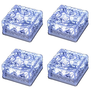 Solar Lights Outdoor Waterproof LED Rock Lights Brick Lights Pavers Lights Landscaping Lights for Garden, Patio, Pathway, Yard Decor 4x4 Size (White 4Pack)