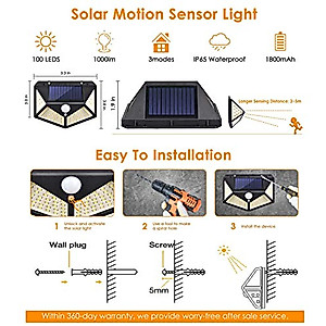 Solar Lights Outdoor - Solar Wall Light 100 LEDs Wireless Solar Motion Sensor Security Lights with 270° Wide Angle IP65 Waterproof 3 Optional Mode for Garden Patio Yard Front Door Garage Porch,4 Pack