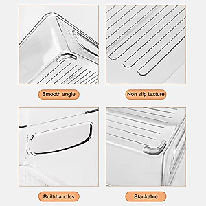 Lachesis Stackable Refrigerator Organizer Bins, Fridge Clear Bins with Handles Kitchen Organizer Fruit Container for Freezer, Pantry, Cabinets, Drawer, Shelves, Plastic Storage Bins 9 Pack