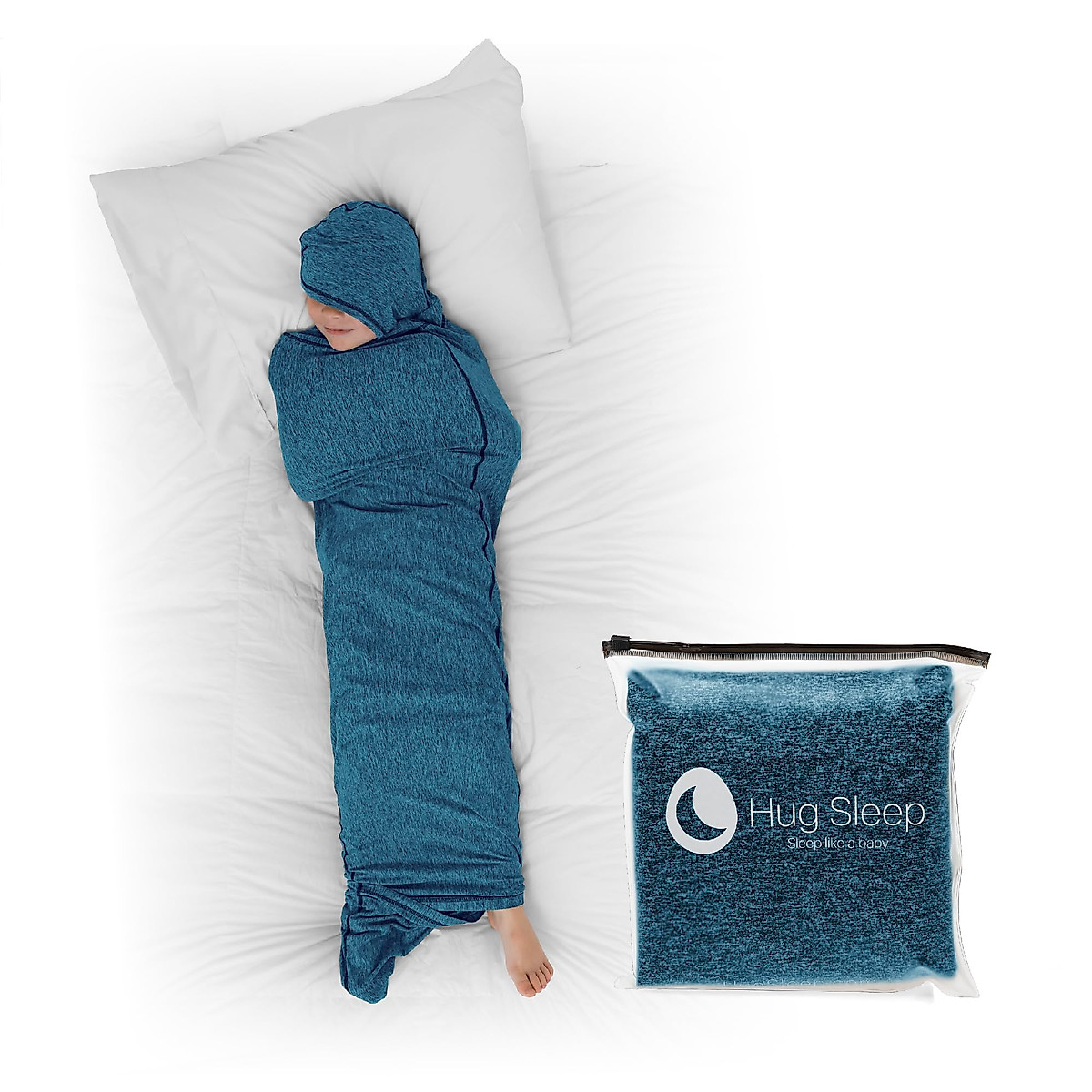 Hug Sleep Hooded Sleep Pod Move for Kids/Tweens, Tween Wearable Blanket for Girl or Boy, Size 10-14, Weighted Blanket Alt, Seen on Shark Tank, Cooling Sensory, Machine Washable Blankets, Turquoise