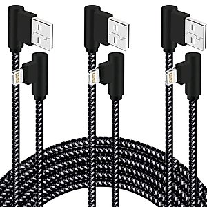 FOXSEA 3FT 90 Degree Lightning Cable MFi Certified Fast Charging Cord (Black&White) 3Pack