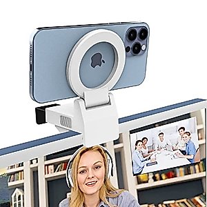 Capstone Continuity Camera Mount for Desktop Monitors with a Flat Back | 30 Degree Tilt for Desk View | Connects via MagSafe | for iPhone 12, 13 & 14 | for iOS 16 + Mac OS Ventura or Later