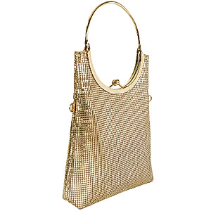 Venoline Clutch Purses for Women with Top Handle Mesh Circular Evening Sparkly Crossbody Handbag Party Prom Wedding Gold
