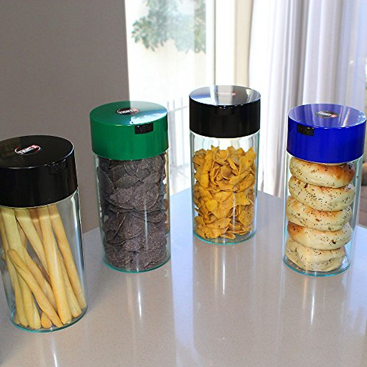 Tightvac - 5oz to 24 Ounce - Patented Airtight Container | Multi-use Vacuum Container Works as Smell Proof Containers for Herbs and Dry Goods. Blue Clear