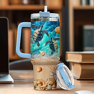99OWL Tumblers For Blue Royal Women Light Handle Straws Navy Insulated Myrtle Summer, Beach Gifts, Tumbler 40 Oz With Handle Lid And Straw, Beach Soul Sea Turtle