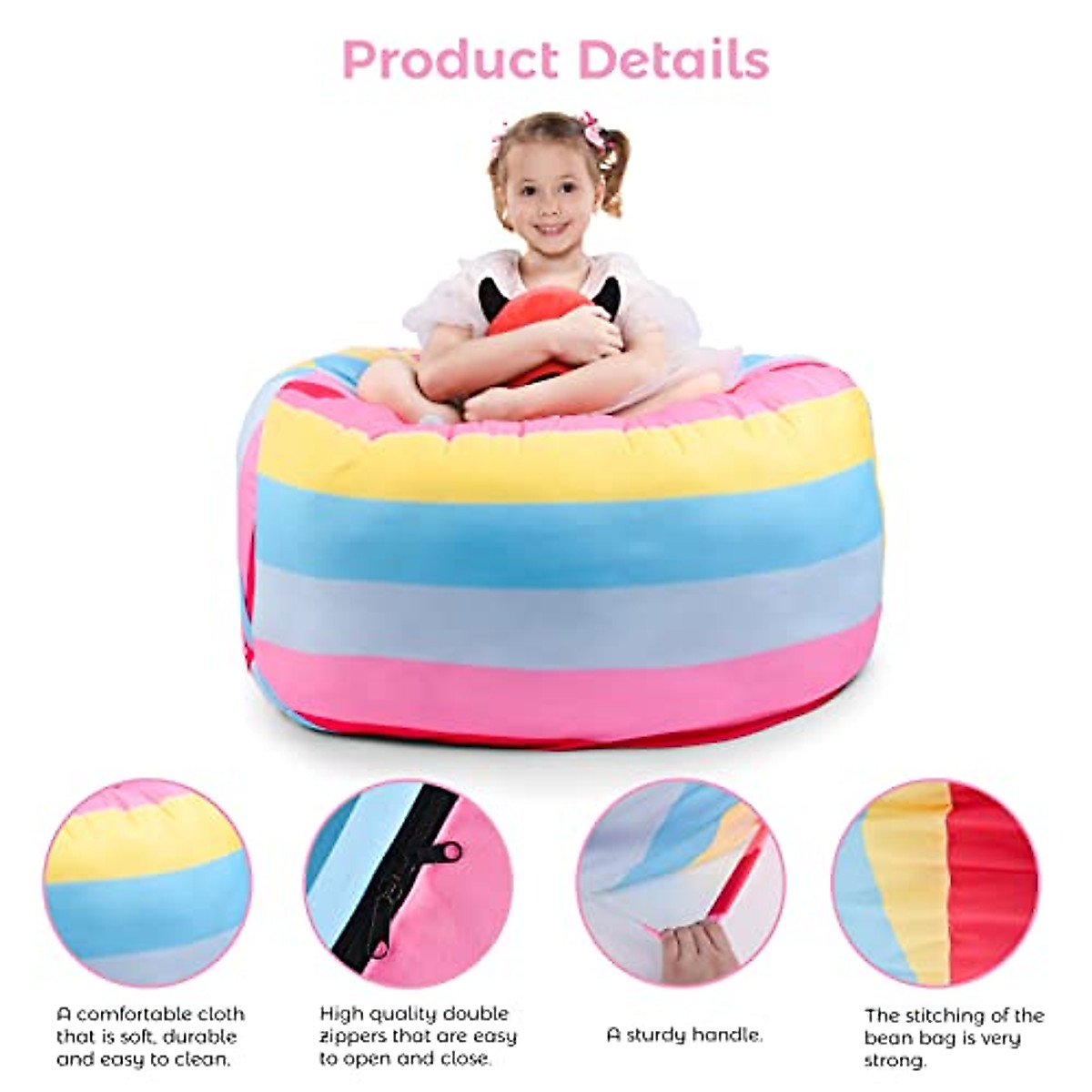 KABOER Bean Bag Cover for Kids,200L Stuffed Animal Storage Bean Bag Chair Cover |Stuffable Zipper Beanbag for Organizing Children Soft Plush Toys (32x29inch)