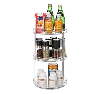 URALFA 3 Tier Bathroom Lazy Susan Organizer, 9 Inch Clear Rotating Makeup Organizer for Vanity, High-Capacity Acrylic Skincare Organizers 360 Rotating Tray for Countertop, Pantry, Kitchen, Cupboard