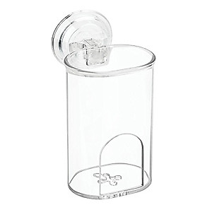 iDesign Plastic Suction Tumbler Cup and Bathroom Organize Mirror or Shower Storage, 3" x 3.5" x 5.4", Clear
