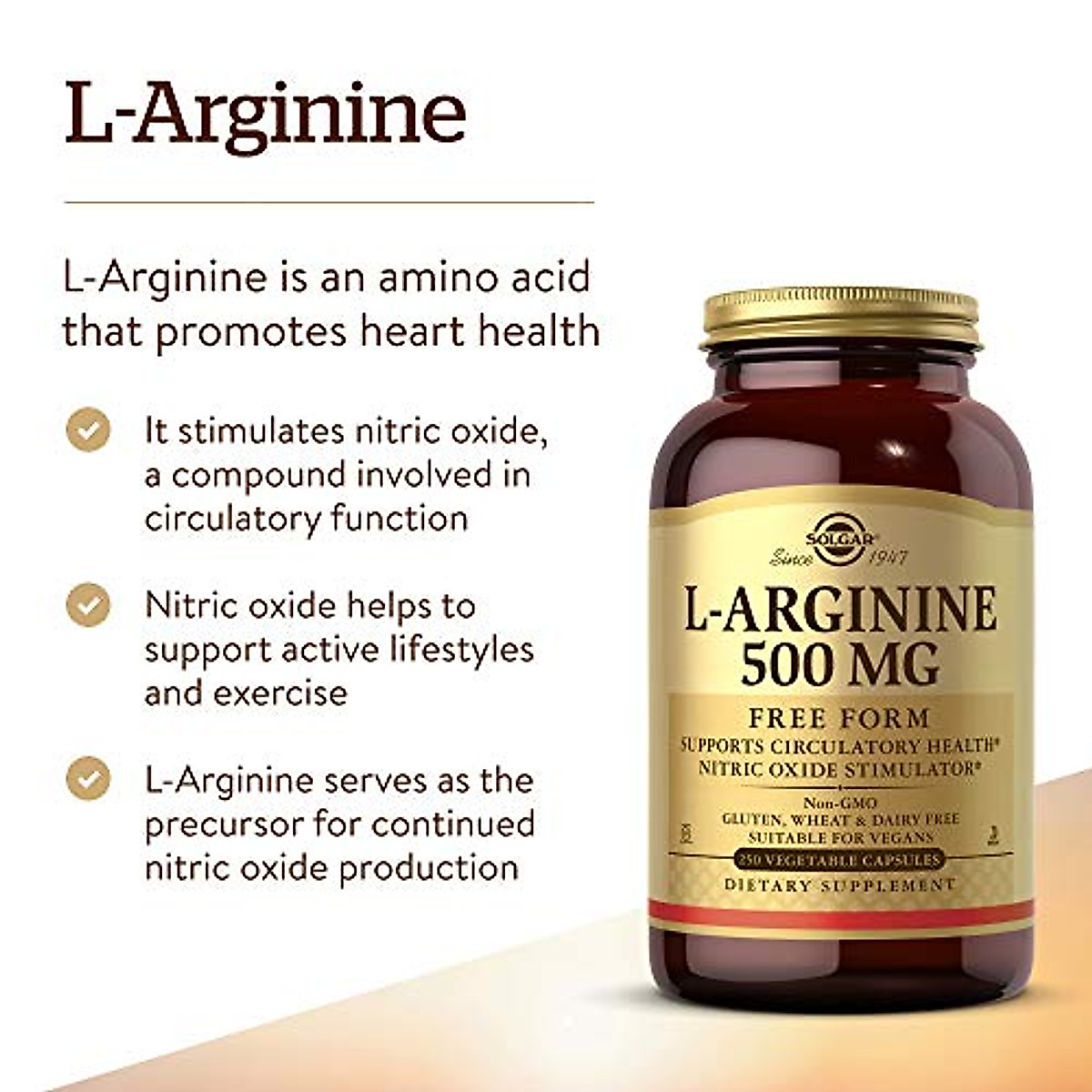 Solgar – L-Arginine 500 mg, 250 Vegetable Capsules