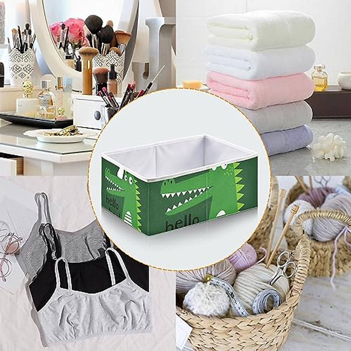 Emelivor Cute Alligator Cube Storage Bin Fabric Storage Cubes Collapsible Foldable Storage Baskets Organizer Containers for Shelves Nursery Closer Bedroom Home,11 x 11inch
