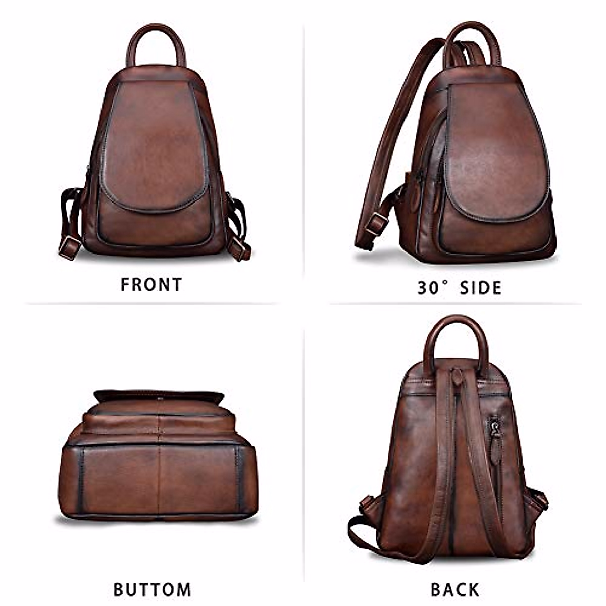 Genuine Leather Backpack for Women Vintage Handmade Casual Knapsack Small Rucksack Satchel (Coffee)