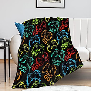 Kathonex Flannel Throw Blanket, Flannel Fleece Bed Blanket for Teens Boys Girls Soft Plush Lightweight Cozy Plush Blanket for Bedroom Living Rooms Sofa (Abstract Gamepad Weapon Gamer Gaming, 50"x60")