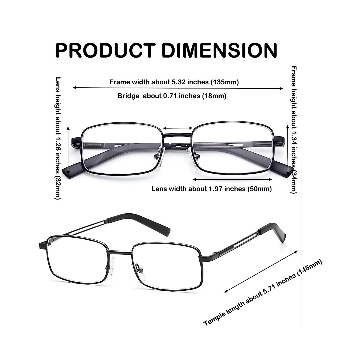 HIGHLIKE 4-Pack Reading Glasses Men, Women Metal Stainless Flex Readers with Soft Cases, Clear Lens Blue Light Glasses, 2 Black 2 Gunmetal 3.5 x