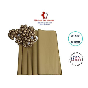 Antique Gold Tissue Paper Squares, Bulk 24 Sheets, Premium Gift Wrap and Art Supplies for Birthdays, Holidays, or Presents by Feronia packaging, Large 20 Inch x 26 Inch