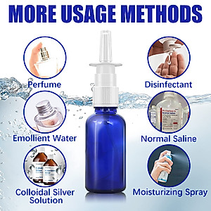 Cupohus Nasal Spray Bottle, 3 Pcs 30ML/1oz Cobalt Blue Glass Refillable Fine Mist Sprayers Atomizers, Travel Sized, Empty Nasal Sprayer with Funnels and Labels