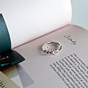 ROWAWA Family Ring with 3 Mother Child Birthstones Women's Ring Mother's Day Daughter Jewelry Grandmother Gift Personalized Best Friend Friendship sisters Custom Name Sterling Silver