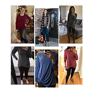 Bloggerlove Shirts For Women Casual Solid Tunic Tops To Wear With Leggings Twist Knot Blouse Long Sleeve Fall Clothes Red M