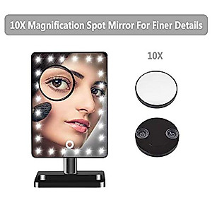 Waneway 12-Inch Screen Makeup Mirror with 24 LED Lights, Lighted Vanity Dressing Table Mirror with Touch Dimmable Memory Function and 10x Magnification Spot Mirror, Black (Battery Not Included)