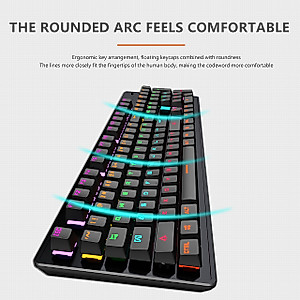Chuang Gaming KU20 Mechnical Gaming Keyboard, RGB Backlit Wired Keyboard with Blue Switches & ABS Keycaps, Splash-Proof Function with Ergonomic Design, Black