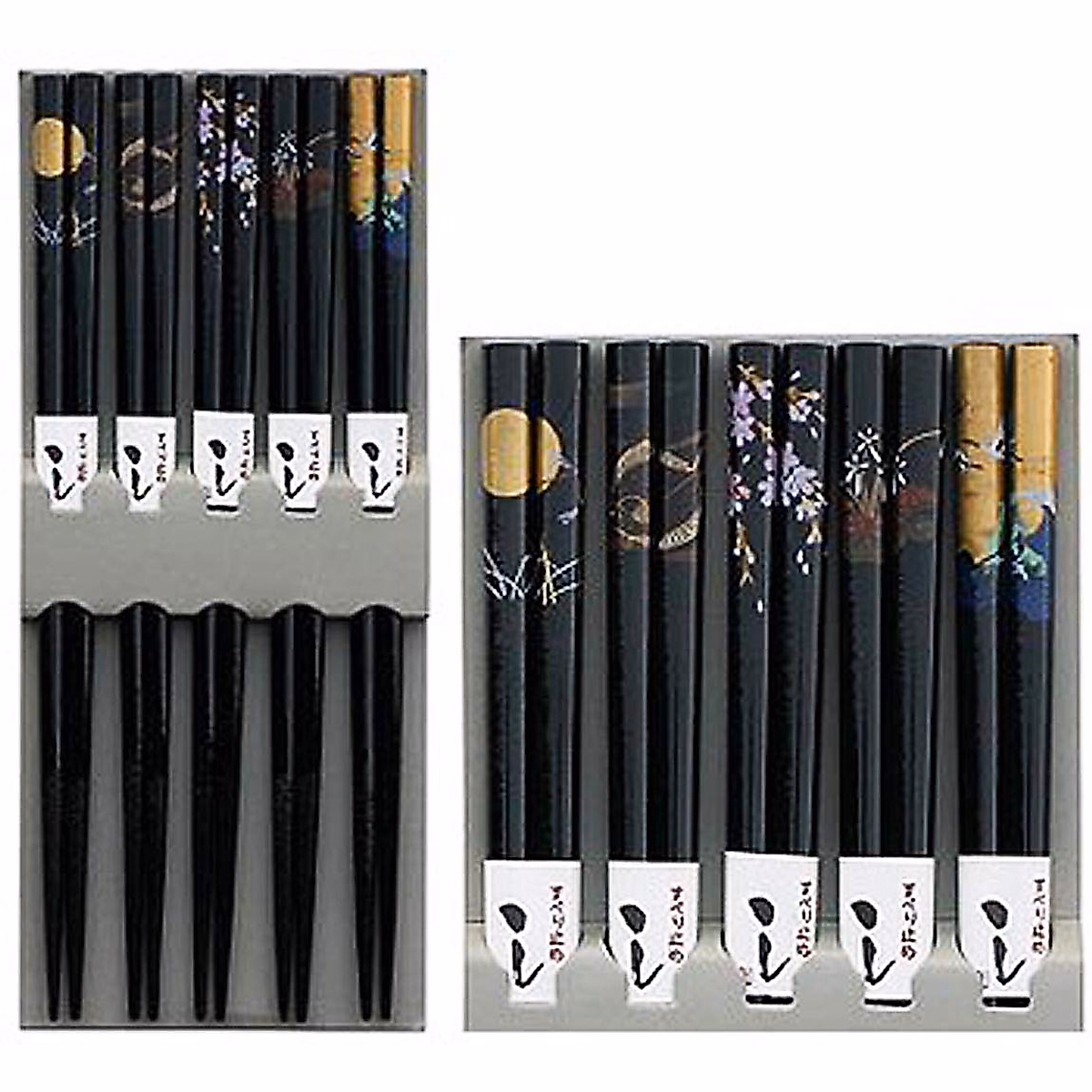 Happy Sales HSCH85/S, Bamboo Chopsticks Gift Set Crane Design, Scenery Black