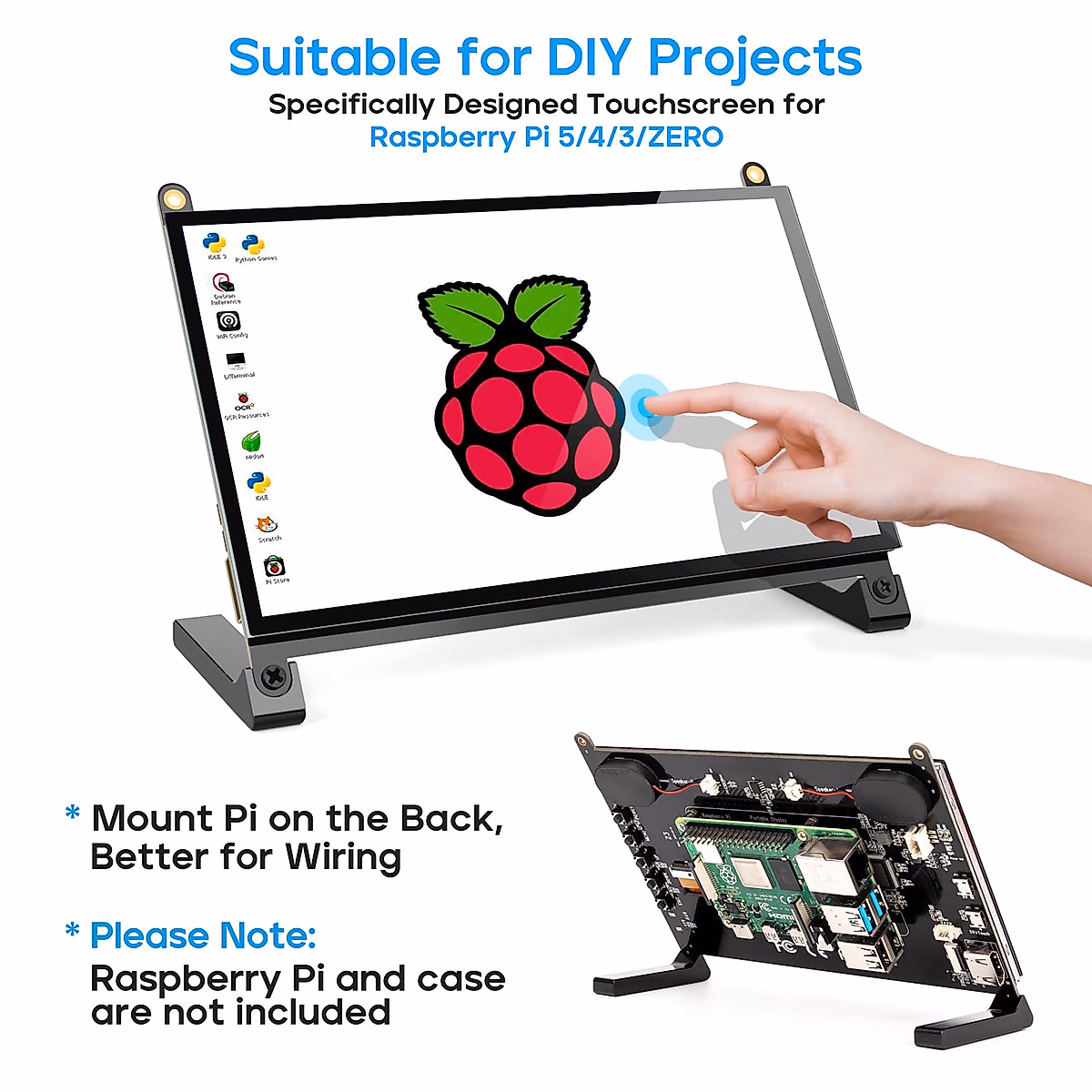 ROADOM 7’’ Raspberry Pi Screen, IPS1024×600,Responsive Smooth Touch,Dual Built-in Speakers,HDMI Input,Compatible with Raspberry Pi 5/4/3,Driver Free