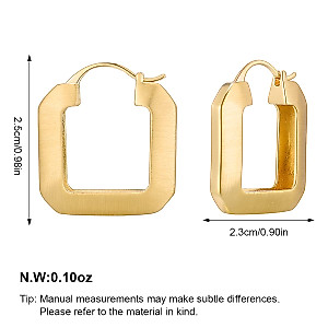 MUYAN 14K Gold Plated Square Hoop Earrings for Women,Geometric Brushed Huggie Earrings Minimalist Lightweight Jewelry