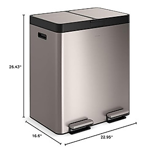 KOHLER K-23828-ST 82-Liter Stainless Steel Dual-bin Step Trash can, Stainless
