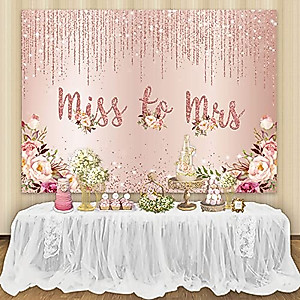 Maijoeyy 7x5ft Rose Gold Miss to Mrs Backdrop Golden Glitter Pink Floral Bridal Shower Backdrop for Pictures Wedding Shower Bride to Be Engagement Backdrop for Party Decorations Banner
