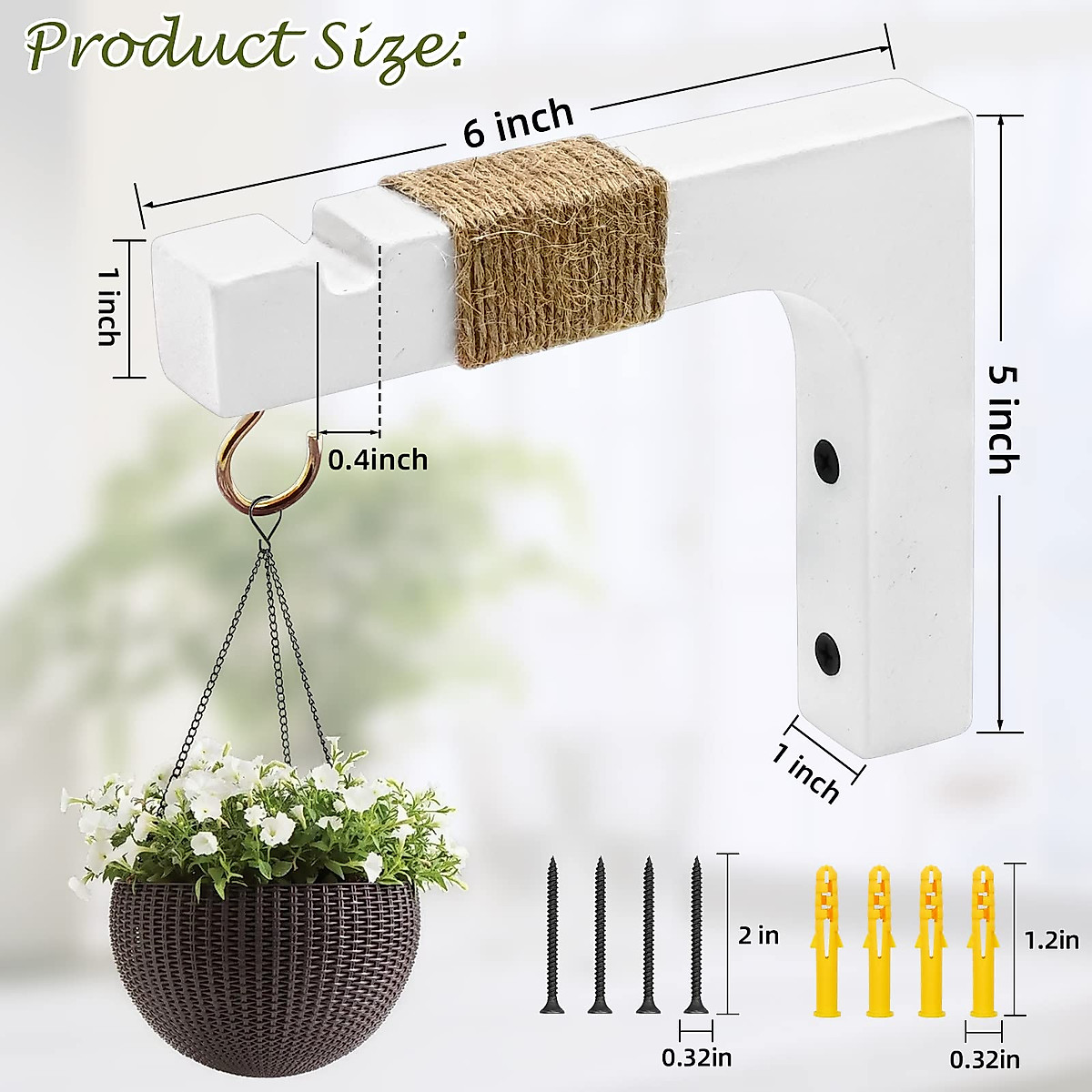 2 Pack Plant Hanger Hooks for Indoor Hanging Plants, Hanging Planters for Indoor Plants Farmhouse Wooden Hanging Basket Wall Hooks for Outdoor Flower Pots Lanterns Wind Chime Lights Garden Decoration