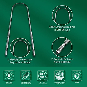 Tongue Scraper for Adult Kids, 5 Pack Stainless Steel Tongue Scraper for Oral Care, Reduce Bad Breath, with Metal Storage Box