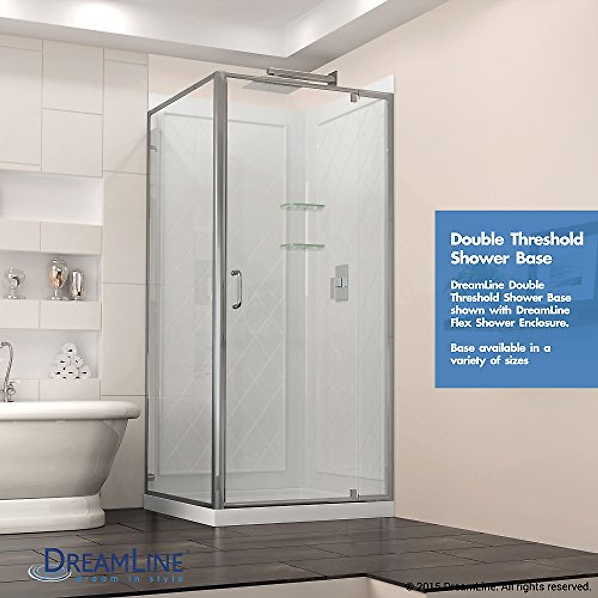 DreamLine SlimLine 36 in. D x 60 in. W x 2 3/4 in. H Left Drain Double Threshold Shower Base in Biscuit, DLT-1036601-22