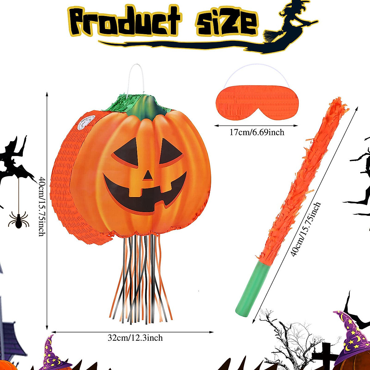Aoriher Halloween Pumpkin Piñata Pull String Pumpkin Piñata with Stick and Blindfold Halloween Hanging Decoration Piñata Mexican Piñatas Small Pumpkin Piñata for Halloween Fall Party Supplies