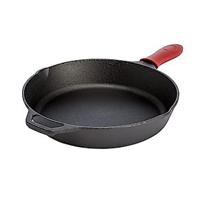 Country Living Pre-Seasoned Cast Iron Skillet, Oven Safe Frying Pan with Silcone Helper Handle, Durable Indoor and Outdoor Cookware, 10 Inch, Black