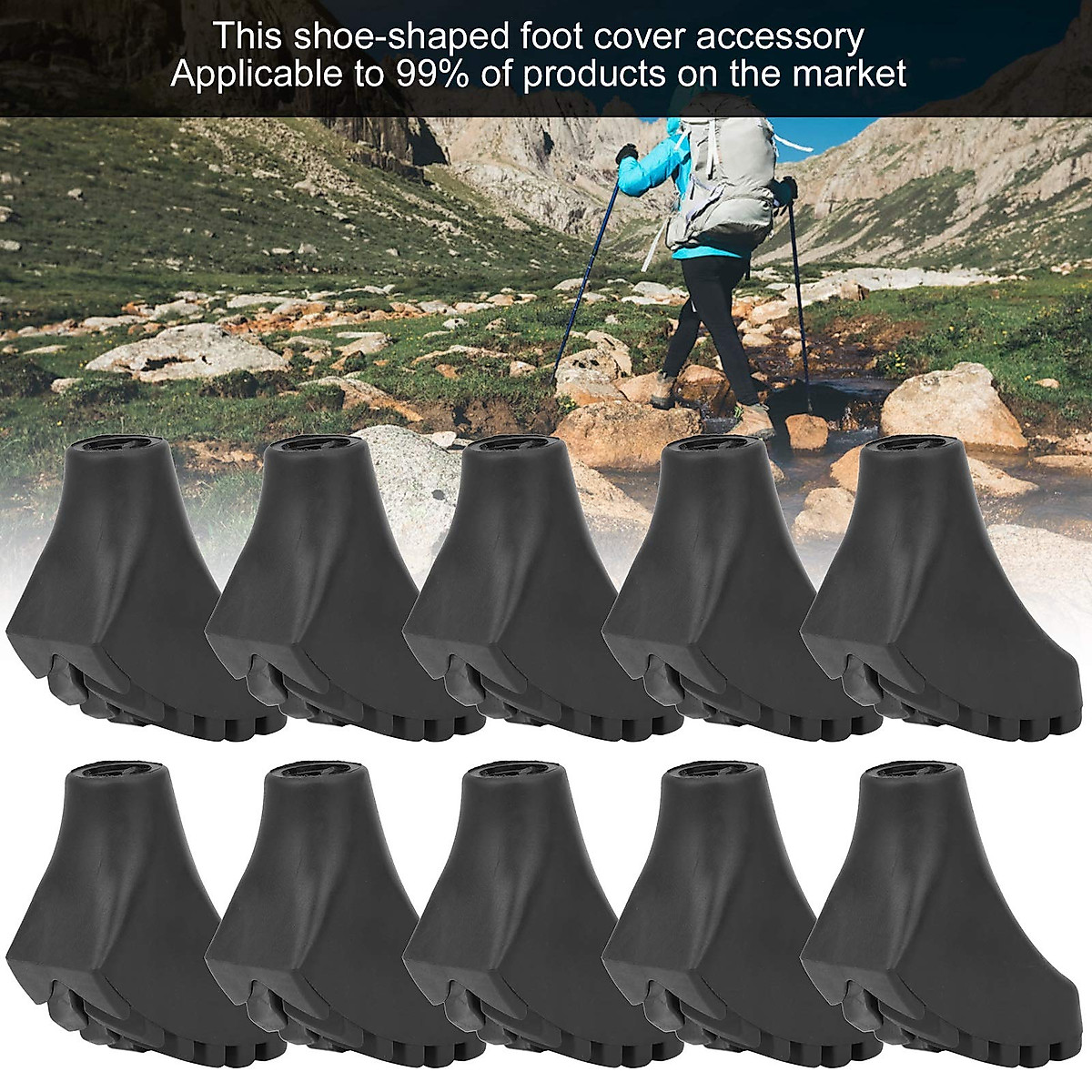 RiToEasysports 10Pcs Walking Stick Pad PVC Lightweight Trekking Pole Replacement Tips with 11mm Interface Inner Diameter