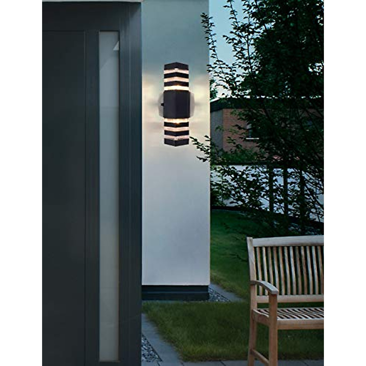 Outdoor Wall Light with Dusk to Dawn Sensor Photocell Waterproof Aluminum Housing with Acrylic, Up and Down Porch Light Modern Exterior Light Fixture for Front Porch, Patio, Garage, Black