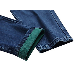 Men's Ripped Distressed Destroyed Slim Fit Straight Leg Denim Jeans (38, Dark Blue)