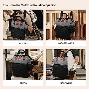 ROSEGIN Diaper Bag Backpack with Changing Pad, Pacifier Case - Black Gray Baby Bags for Girl Boy Newborn Unisex Infant Toddler - Baby Travel Bag for Mom Dad - Baby Shower, 30L Large Capacity