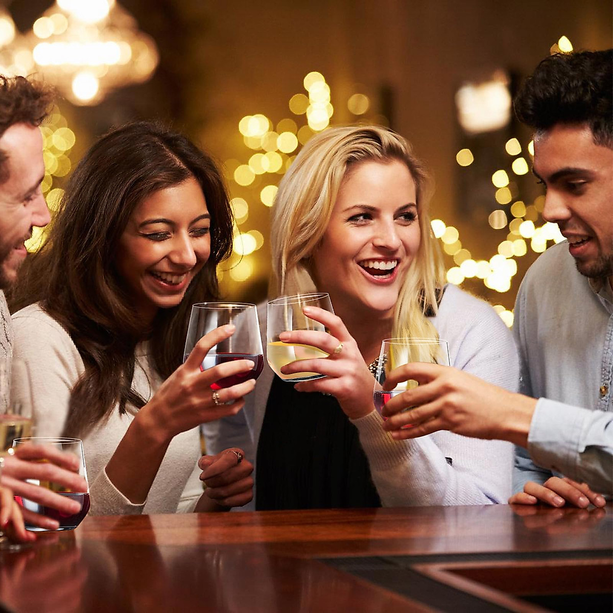 Chouggo Stemless Wine Glasses Set of 6, Hand Blown Premium Crystal Square Red White Wine Glass - Gifts for Women, Men, Wedding, Anniversary, Christmas, Birthday - 15Oz