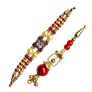 Purpledip Bhai Dooj Rakhi Set For Bhaiya Bhabhi In Shagun Envelop With Auspicious Roli Chawal Tika (rakhi35r)