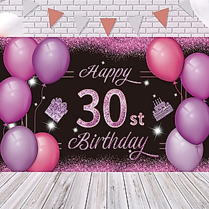 Happy 30st Birthday Backdrop Banner Pink Purple 30th Sign Poster 30 Birthday Party Supplies for Anniversary Photo Booth Photography Background Birthday Party Decorations, 72.8 x 43.3 Inch