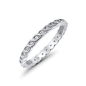 Blue Apple Co. Simulated Cubic Zirconia Size-7 Twisted Design Full Eternity Stackable Band Ring Round CZ 925 Sterling Silver