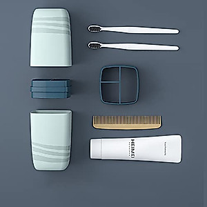 Portable Travel Toothbrush Case, 3 in 1 Toothpaste Holder with Cover, Multi-Functional Wash Cup Container for Traveling, Camping, School, Business Trip (Powder Blue)