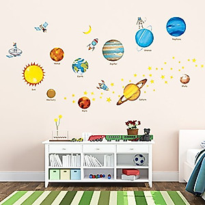 Decowall DS8-1307 Planets in The Space Kids Wall Decals Wall Stickers Peel and Stick Removable Wall Stickers for Kids Nursery Bedroom Living Room