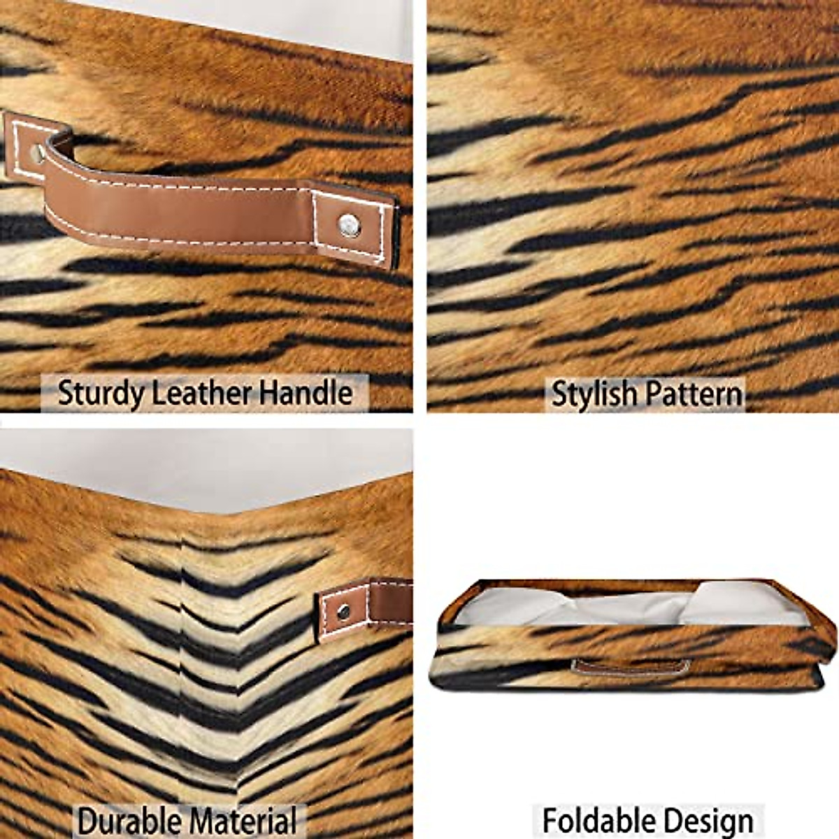 Animal Tiger Skin Print Storage Basket Bins for Organizing Pantry/Shelves/Office/Girls Room, Zebra Print Storage Cube Box with Handles Collapsible Toys Organizer 13x13